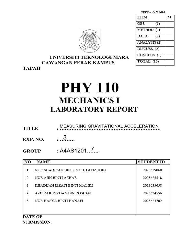 PHY110 Lab Report EXP3 | PDF | Observational Error | Gravity