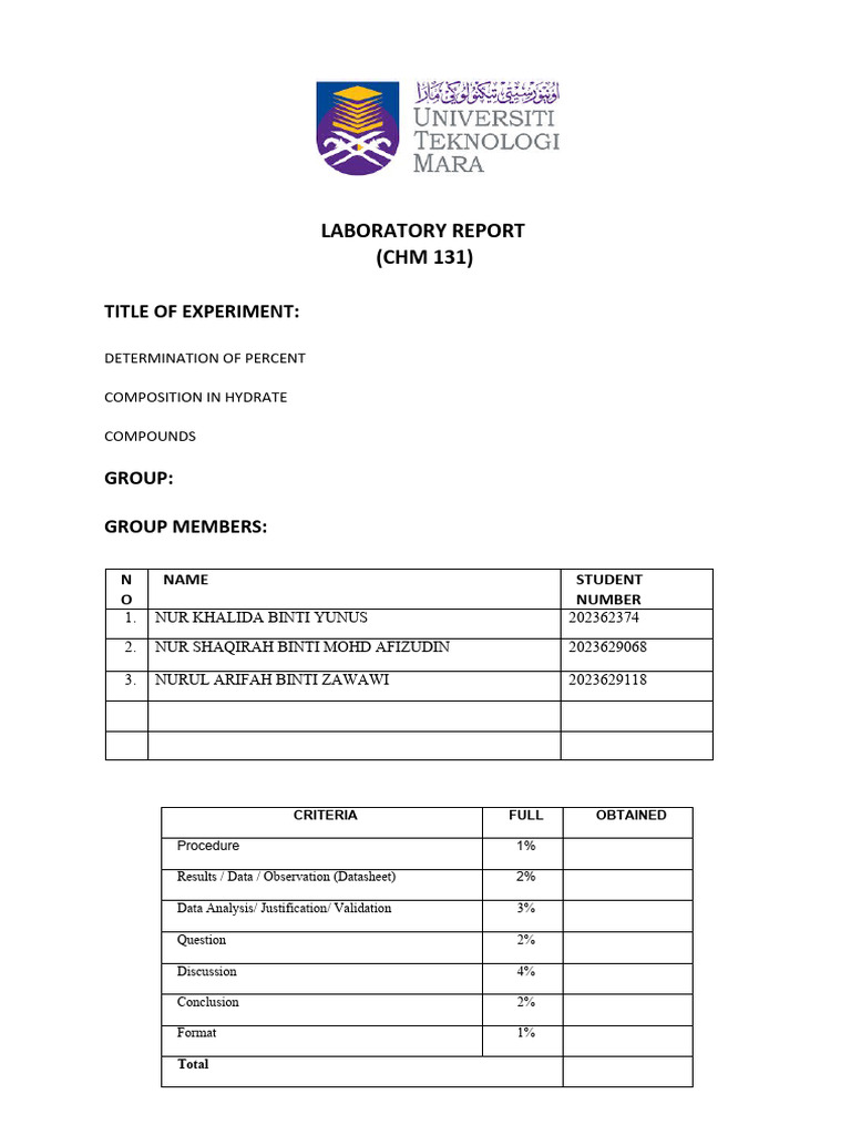 Lab Report CHM131 Exp2 | PDF | Atoms | Materials