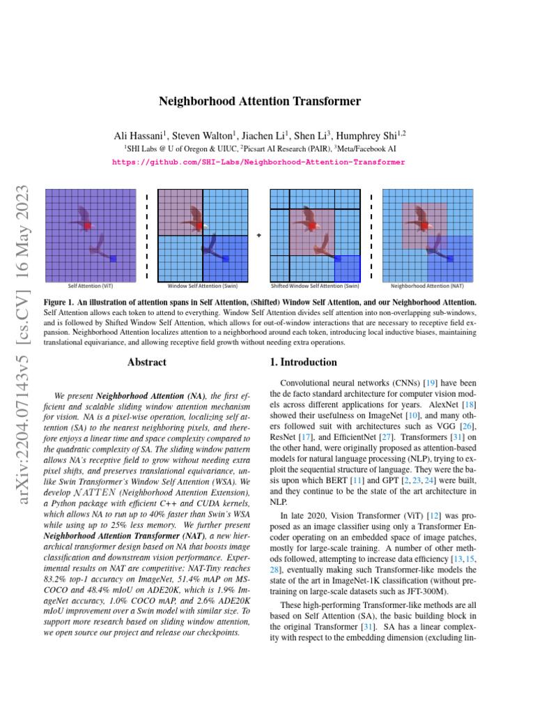 Neighborhood Attention Transformer | PDF | Computational Neuroscience | Artificial Intelligence