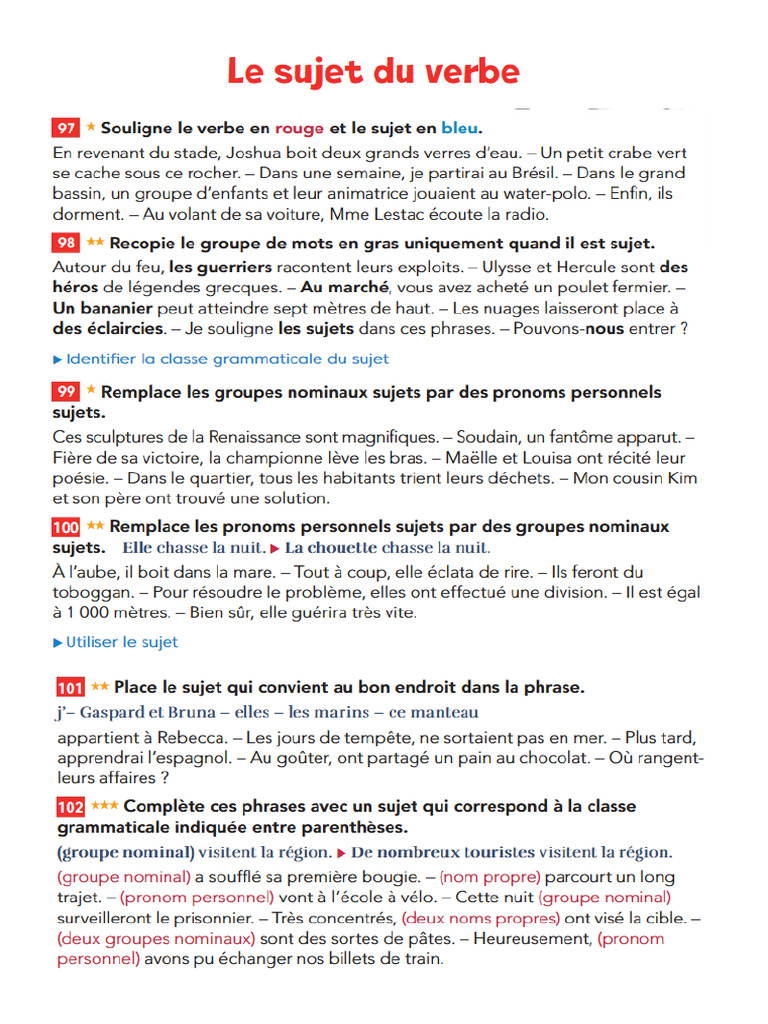 Bled Le Sujet Du Verbe | PDF