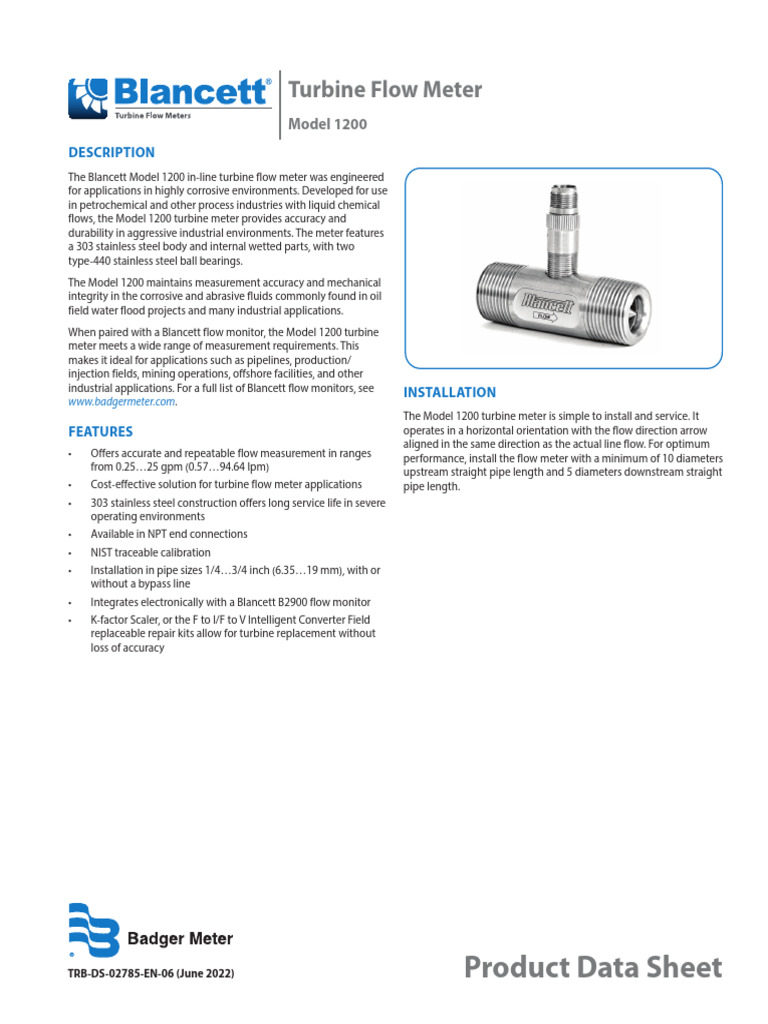 FlowMeter Datasheet XpiroFlow | PDF | Flow Measurement | Turbine