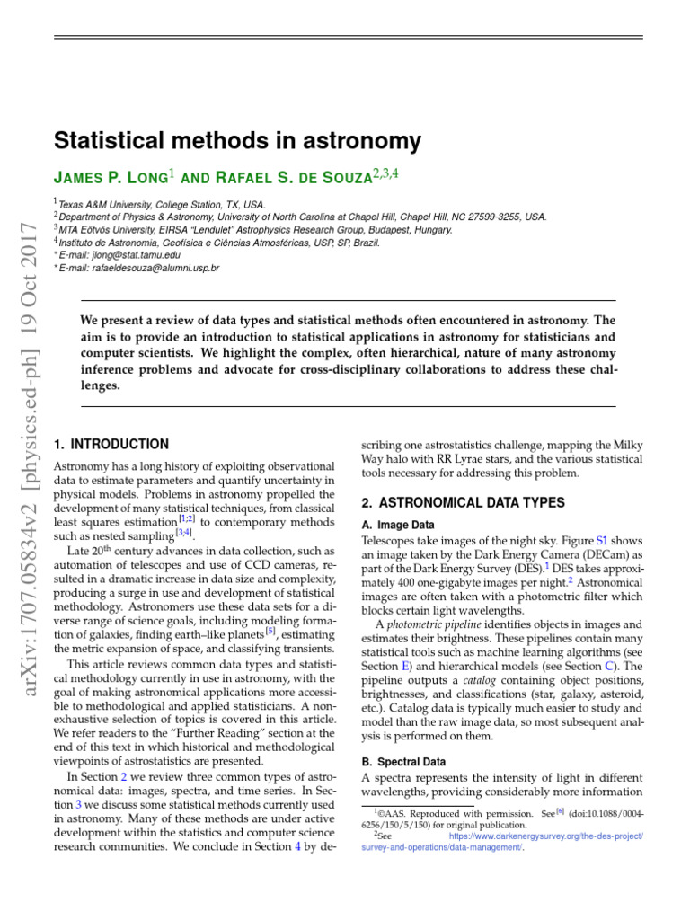 Statistical Methods in Astronomy: J P. L R S. S | PDF | Astronomy ...