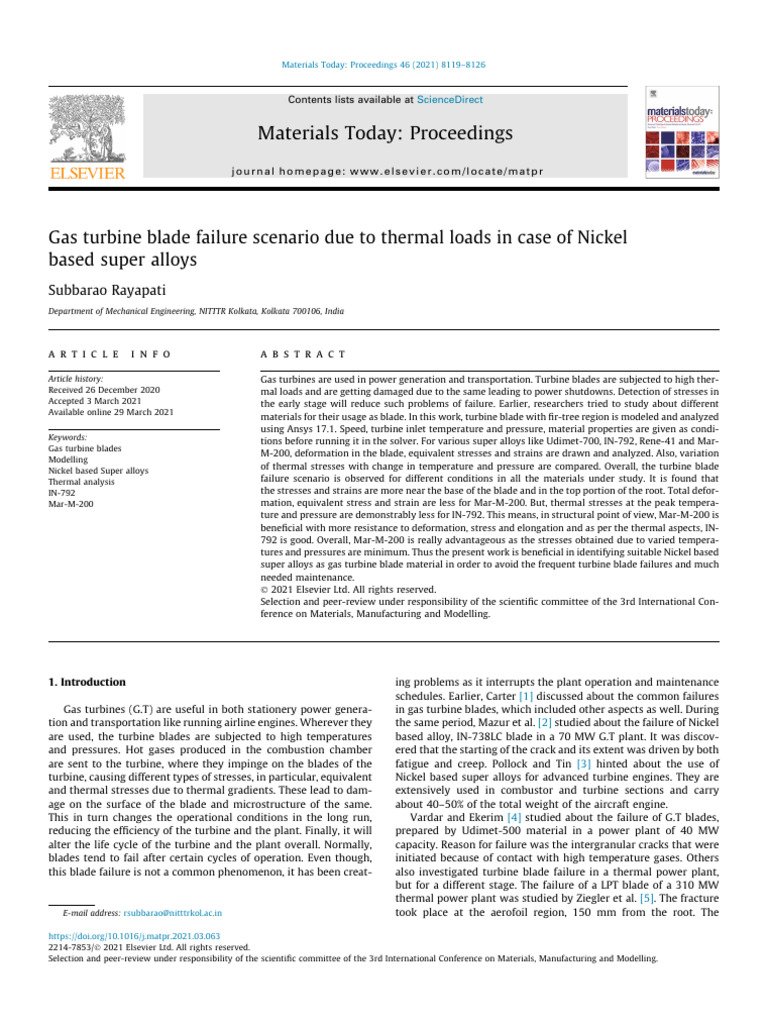 Gas Turbine Blade Failure Scenario Due To Thermal Load 2021 Materials ...