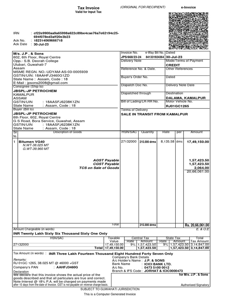 JJP 668 | PDF | Taxes | Invoice