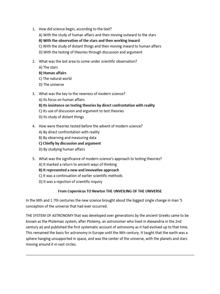 Mcqs and Short Questions | PDF | Heliocentrism | Galileo Galilei