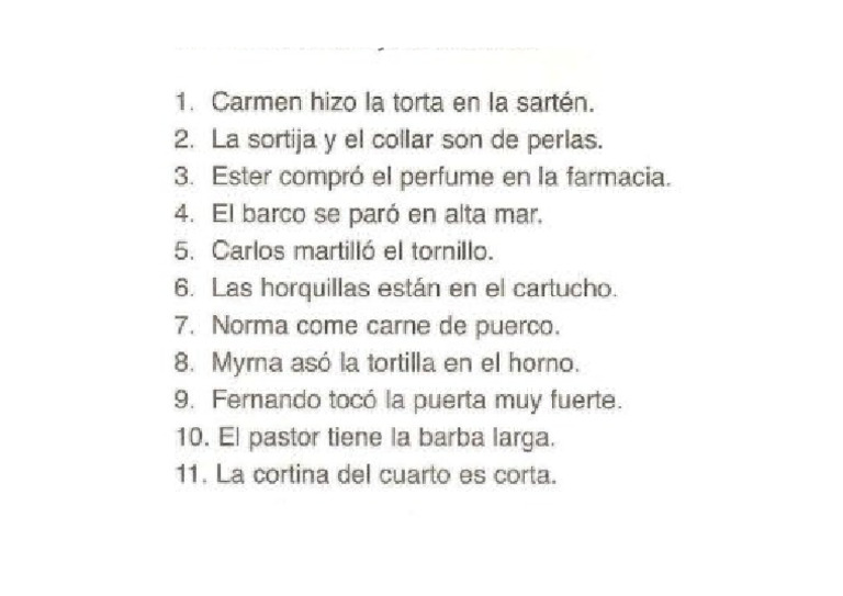 Oraciones de Ejercitacion Fonetica R Inversa | PDF