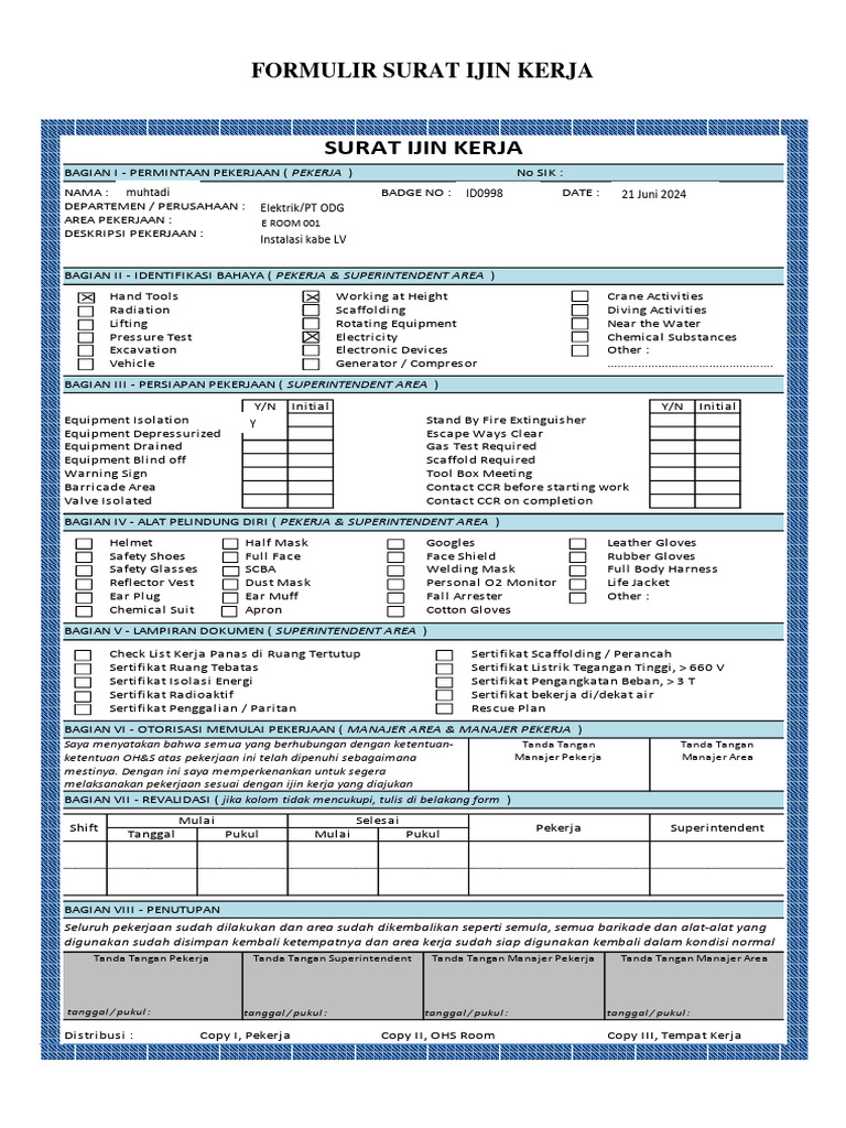 Form Lembar Surat Ijin Kerja | PDF