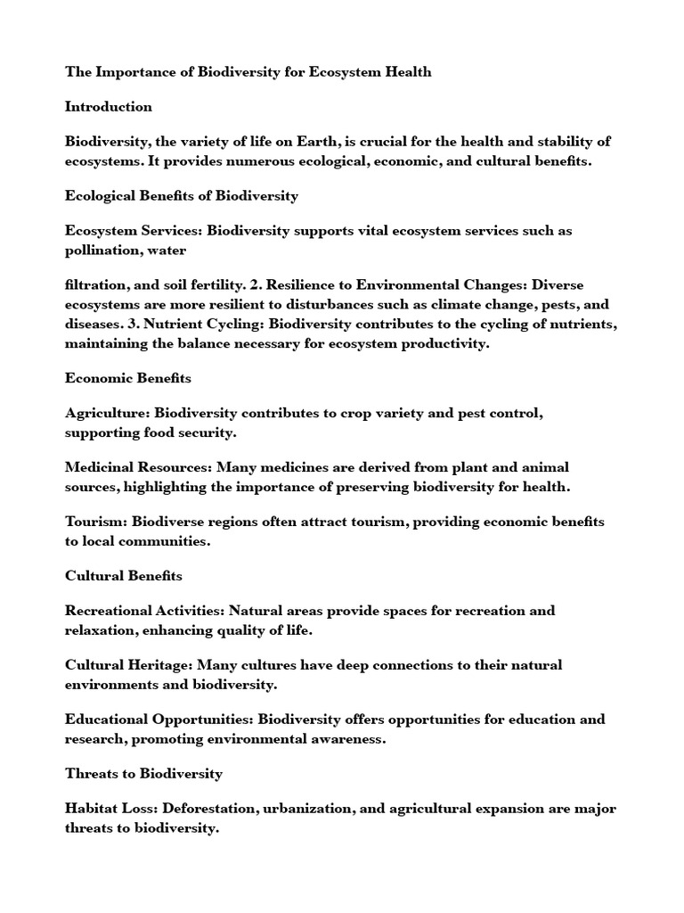 The Importance of Biodiversity For Ecosystem Health | PDF ...