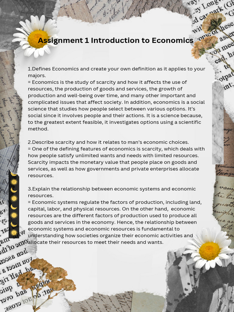 Assignment 1 Introduction To Economics | PDF | Economics | Prices