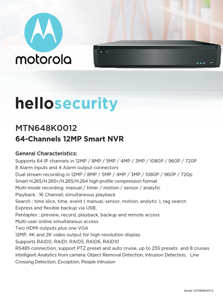 MTN648K0012 64-CH NVR DataSheet - ENG - v7 | PDF | Hdmi | Usb