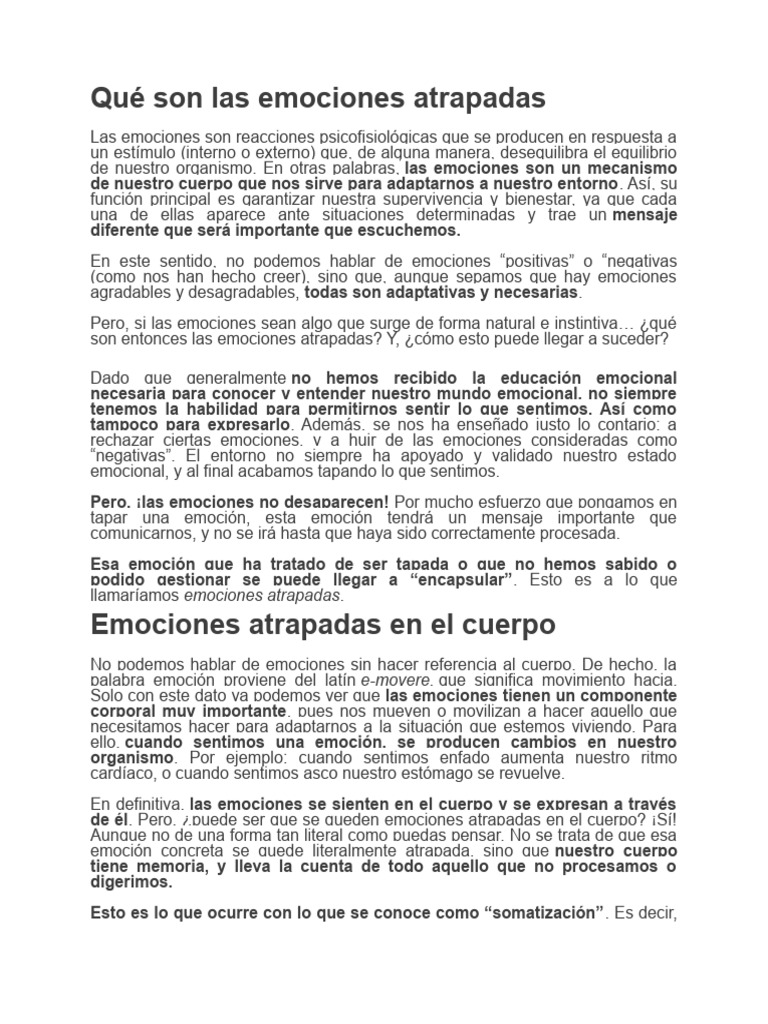 Qué Son Las Emociones Atrapadas | PDF | Las emociones | Bailes