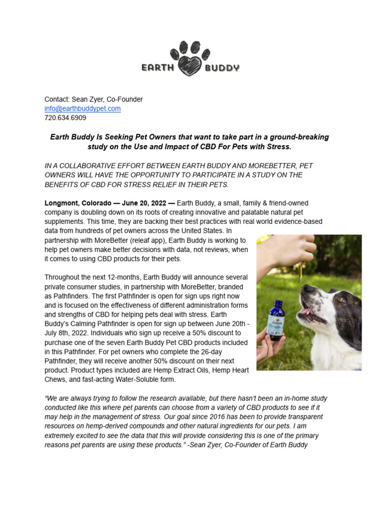 Earth Buddy - Pet Calming Study - Press Release | PDF