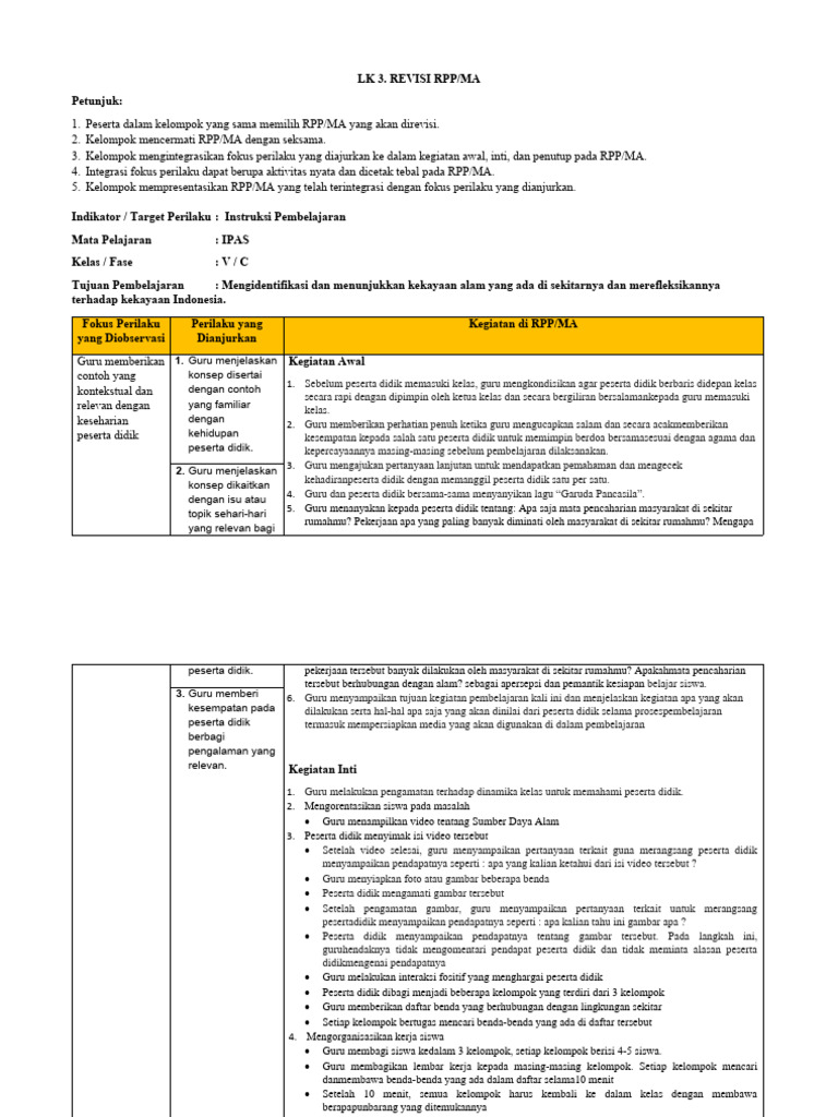 LK 3 Revisi RPP-MA (PESERTA) | PDF