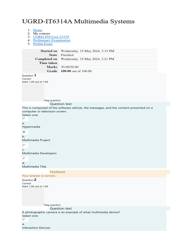 Multimedia System Prelim Lec Exam Answers | PDF | Multimedia | Computer Data Storage