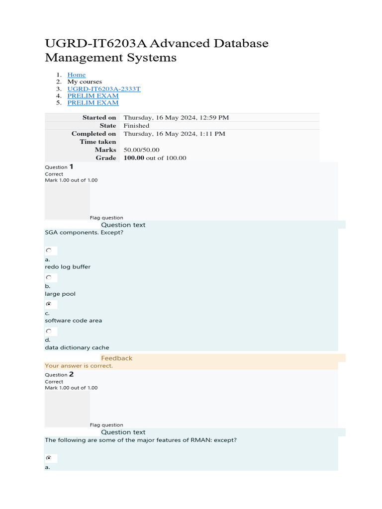 Advanced Database Exam Results | PDF | Backup | Computer File