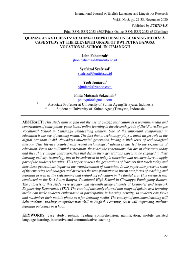 Quizizz As A Students' Reading Comprehension Learning Media | PDF | Educational Technology ...