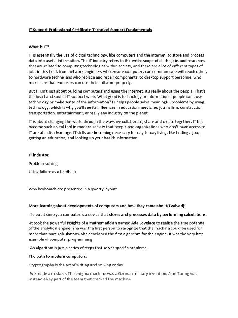IT Support Professional Certificate | PDF | Information Technology ...