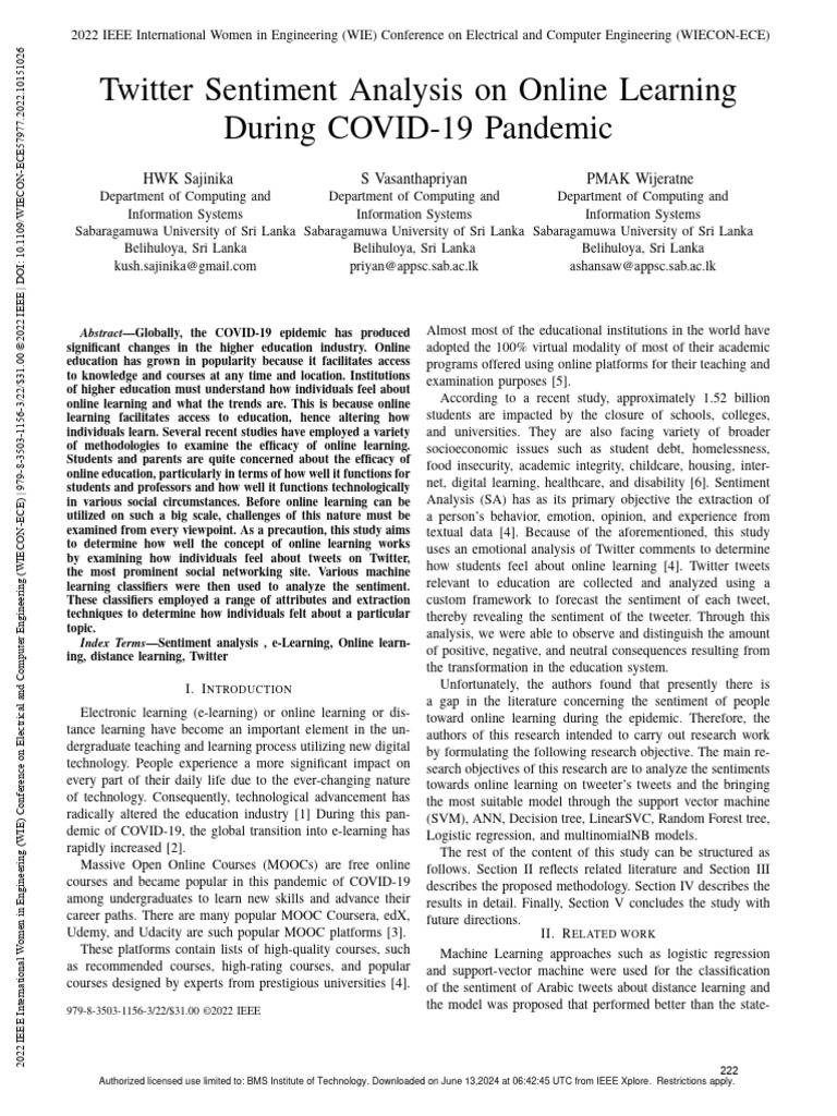 Twitter Sentiment Analysis on Online Learning During COVID-19 Pandemic ...