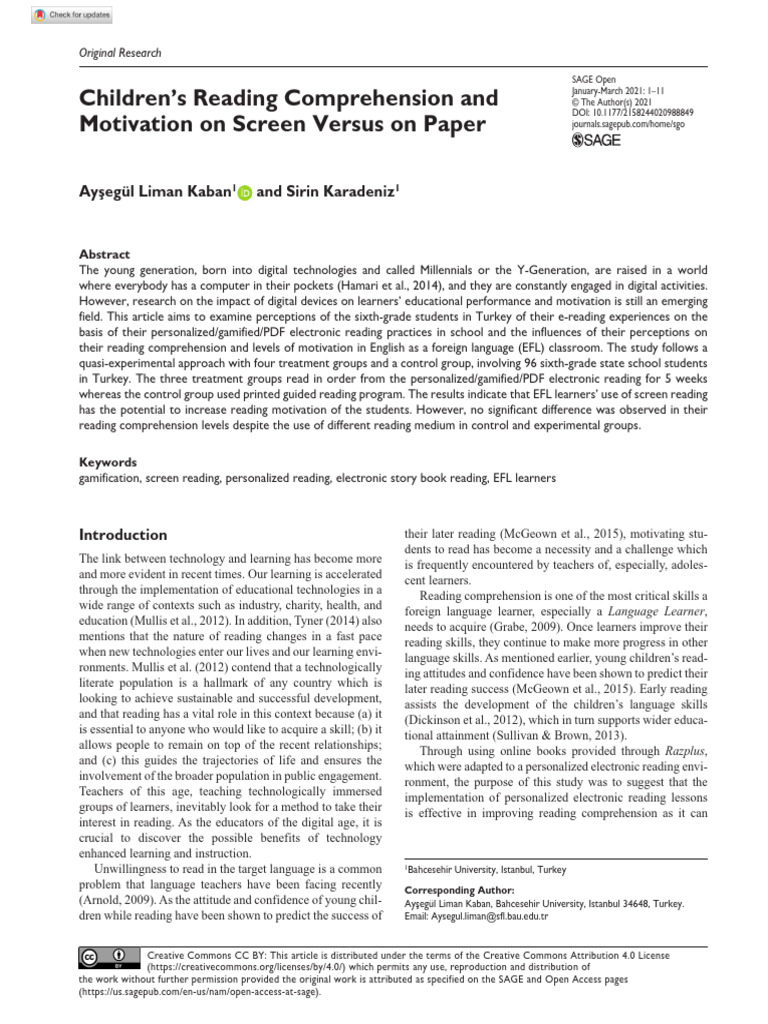 Liman Kaban Karadeniz 2021 Children S Reading Comprehension and ...