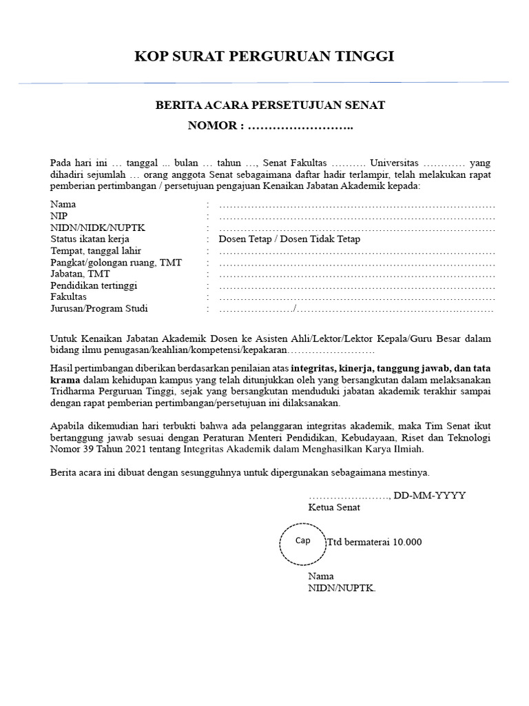 Surat Pengesahan Senat Akademik | PDF
