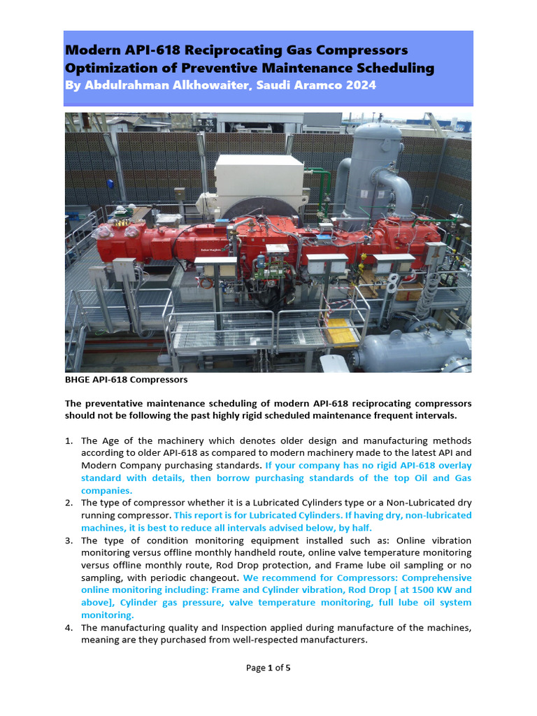 API 618 Reciprocating Compressors Preventive Maintenance 1717513288 ...