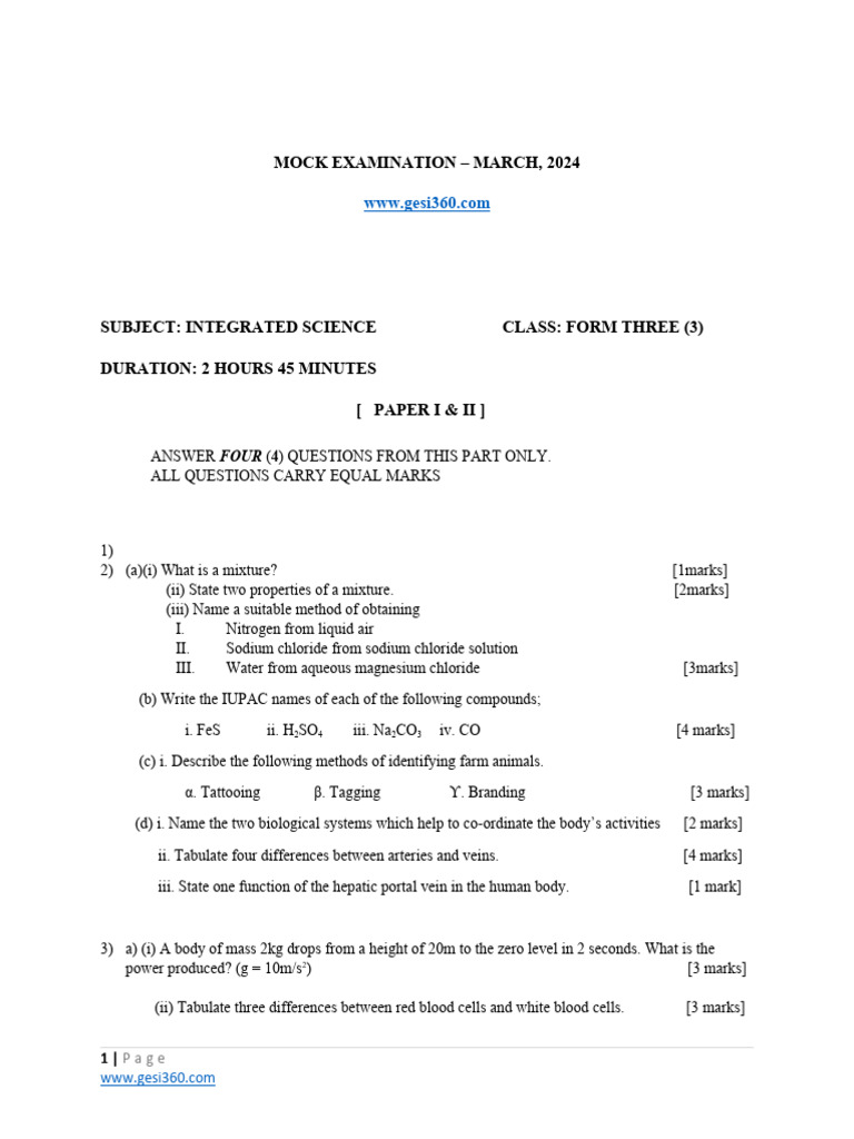 WASSCE Integrated Science Theory Mock Download | PDF | Sodium Carbonate | Materials