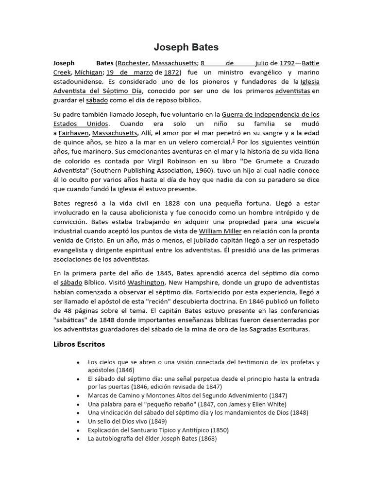 Joseph Bates | PDF | Creencia y doctrina cristiana | Creencia religiosa ...