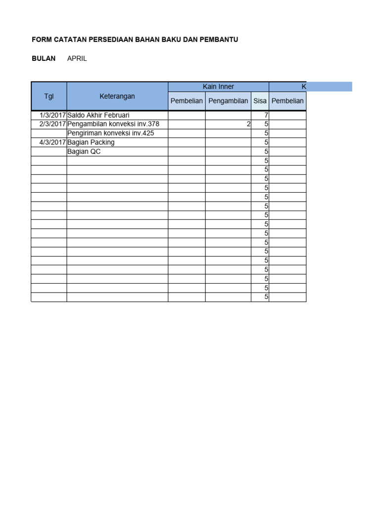 Template - Form Persediaan | PDF