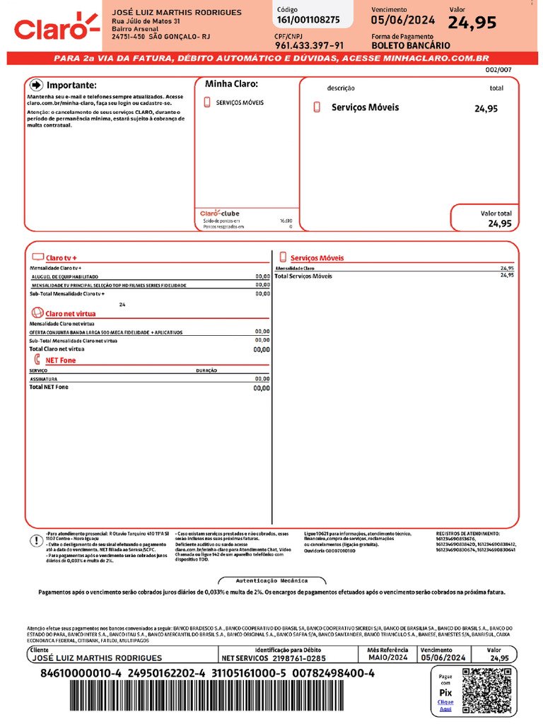 Modelo Comprovante CLARO | PDF