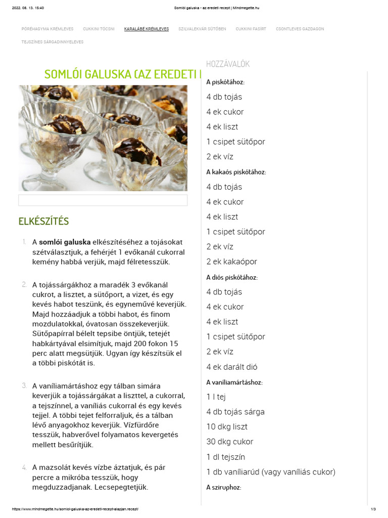 Somlói Galuska - Az Eredeti Recept - Mindmegette - Hu | PDF