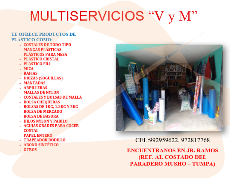 Multiservicios "V Y M": Te Ofrece Productos de Plástico Como | PDF