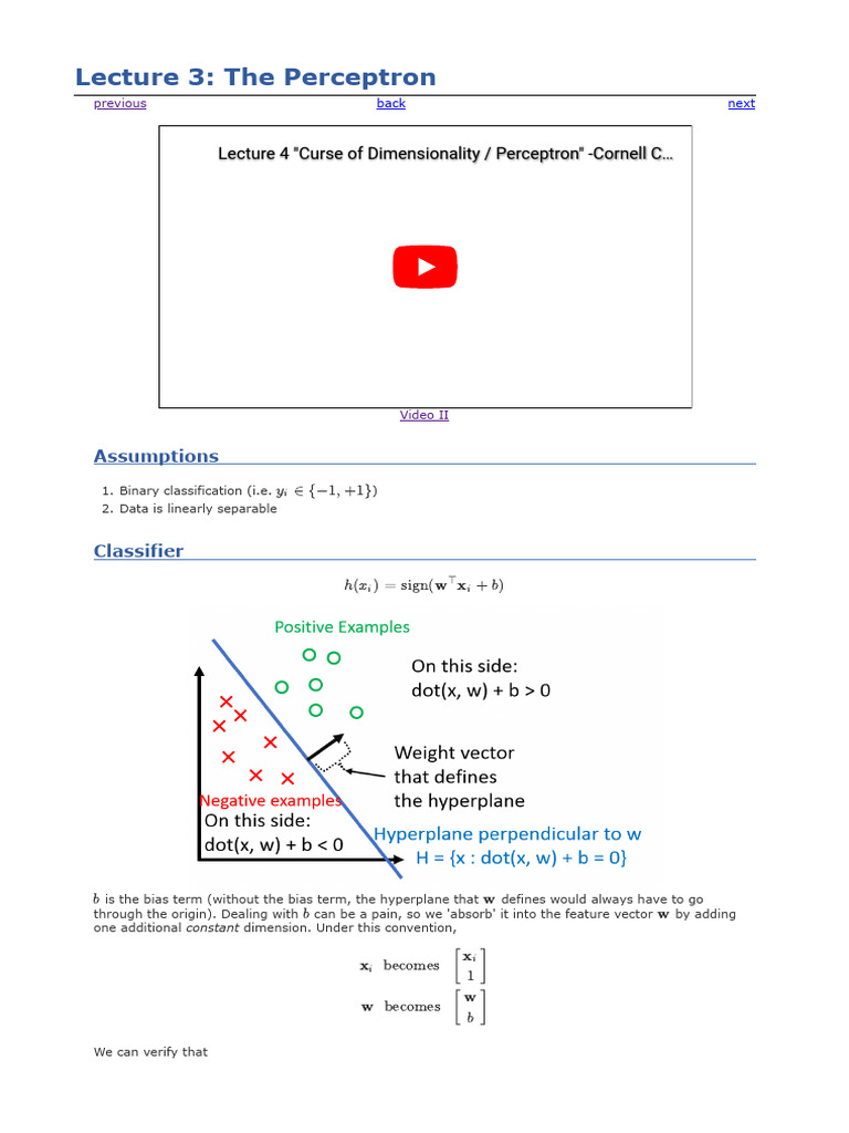 Lecture 3 - The Perceptron | PDF | Applied Mathematics | Mathematics