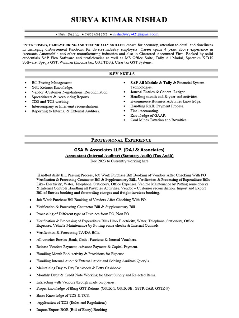 Resume SURYA KUMAR NISHAD | PDF | Accounts Payable | Accounting