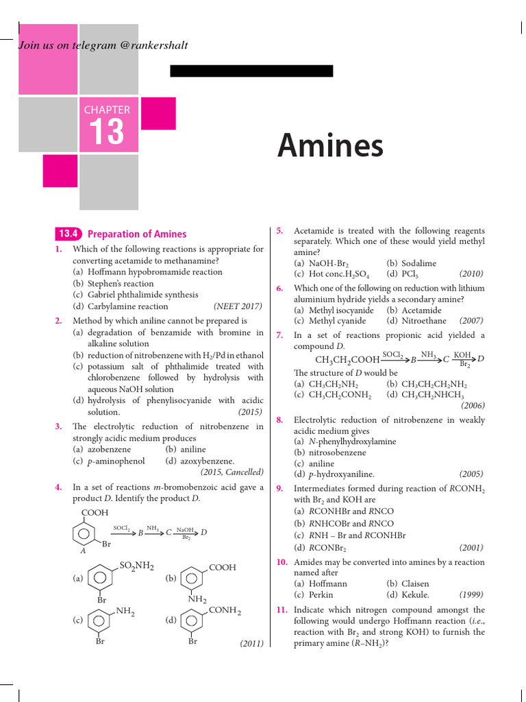 Amines Past NEET Papers | PDF | Amine | Hydrogen Compounds
