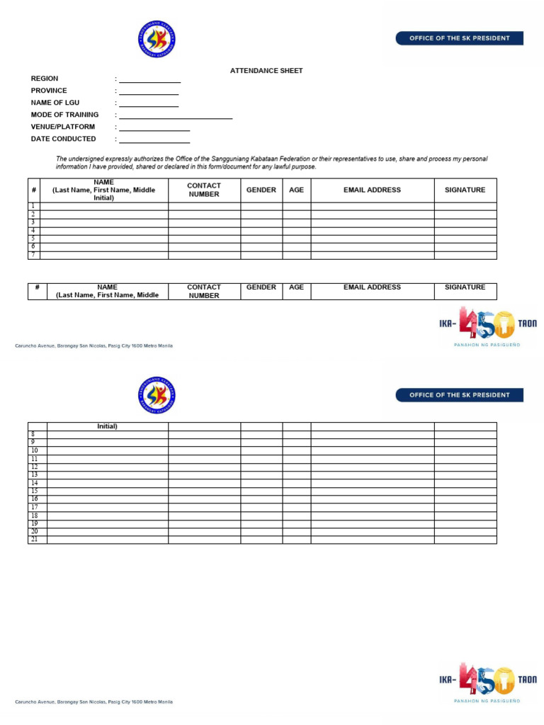 SK Attendance Sheet Template | PDF | Youth Organizations