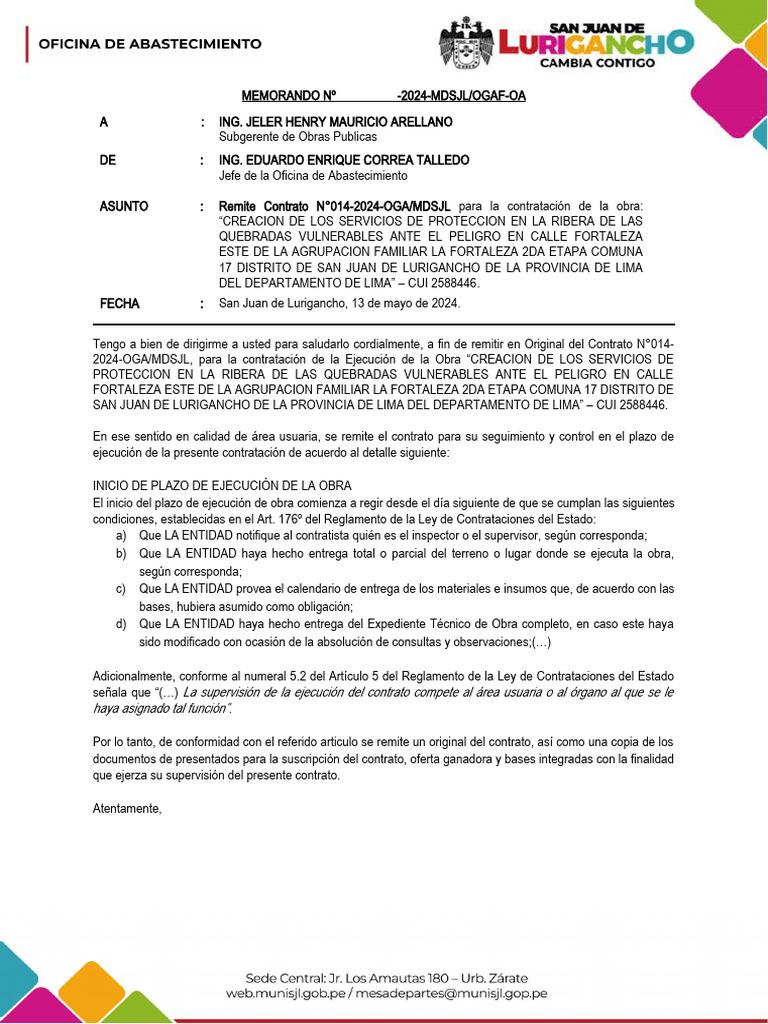 Proyecto Memo para Trasladar Contrato | PDF | Gobierno