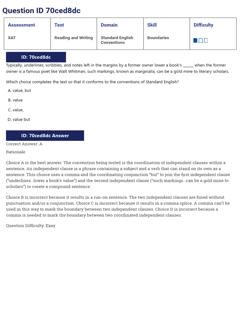 DSAT ERBW Standard English Question Bank | PDF | Plural | Grammatical Number