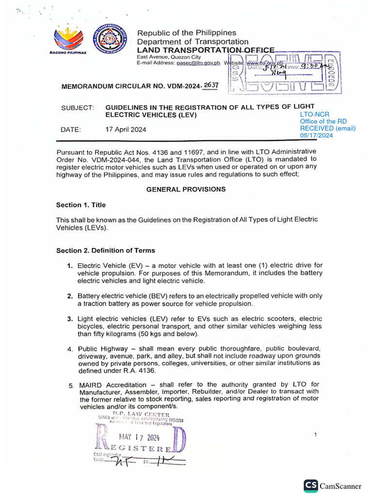 MC No VDM-2024-2637 Guidelines in The Registration of All Types of ...