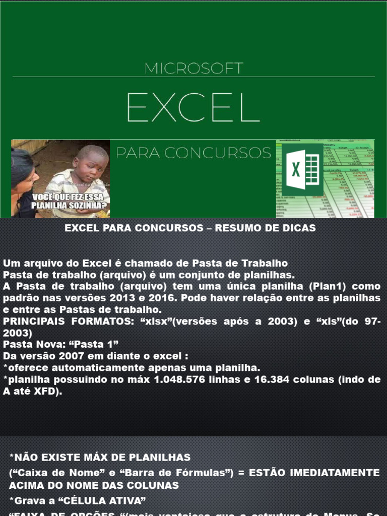 Resumo de Excel para Concursos | PDF | Microsoft Excel | Janela ...