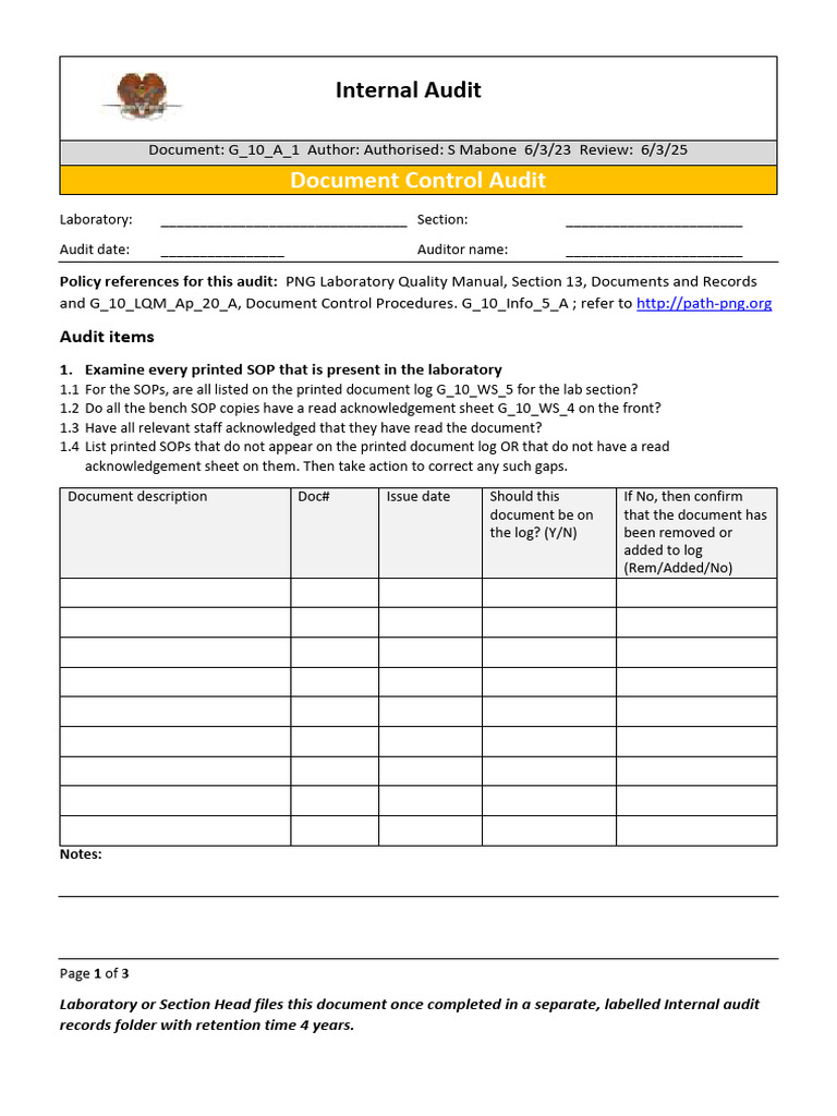G 10 Audit 1 a Document Control 6Mar23 | PDF | Audit
