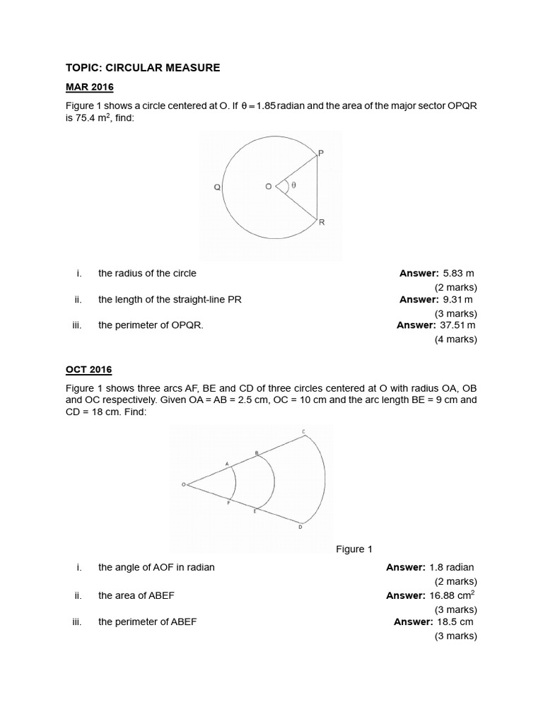 Chapter 4 - Circular Measure | PDF | Area | Angle