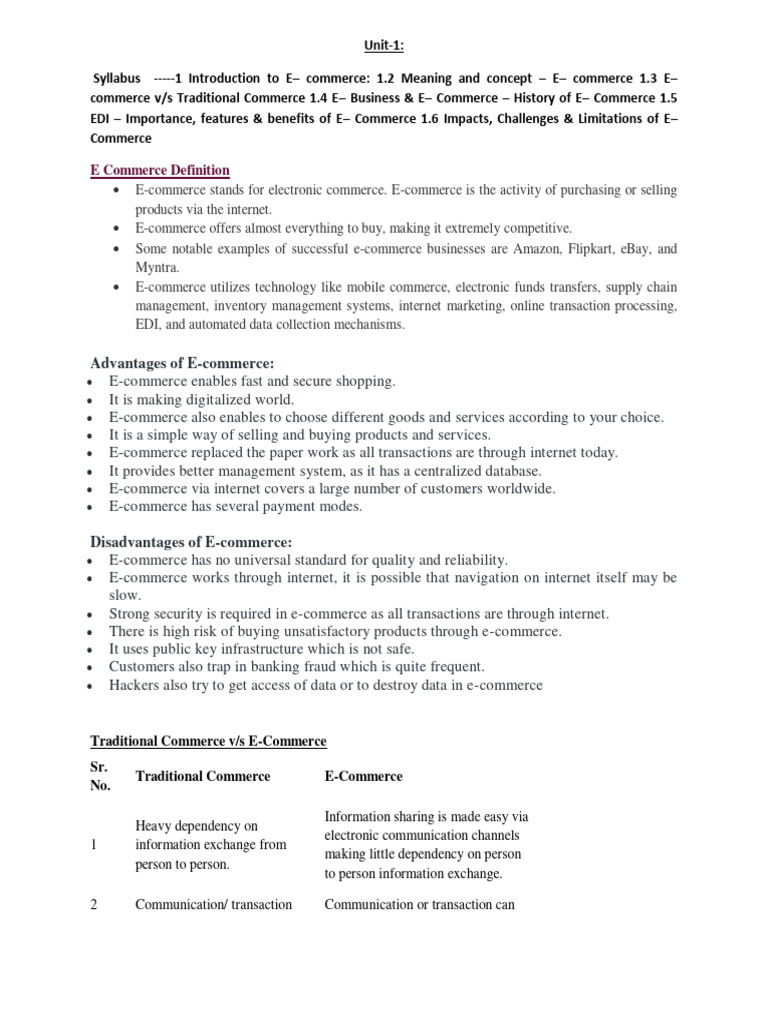 Bcom V Sem Unit - 1 | PDF | Electronic Data Interchange | E Commerce