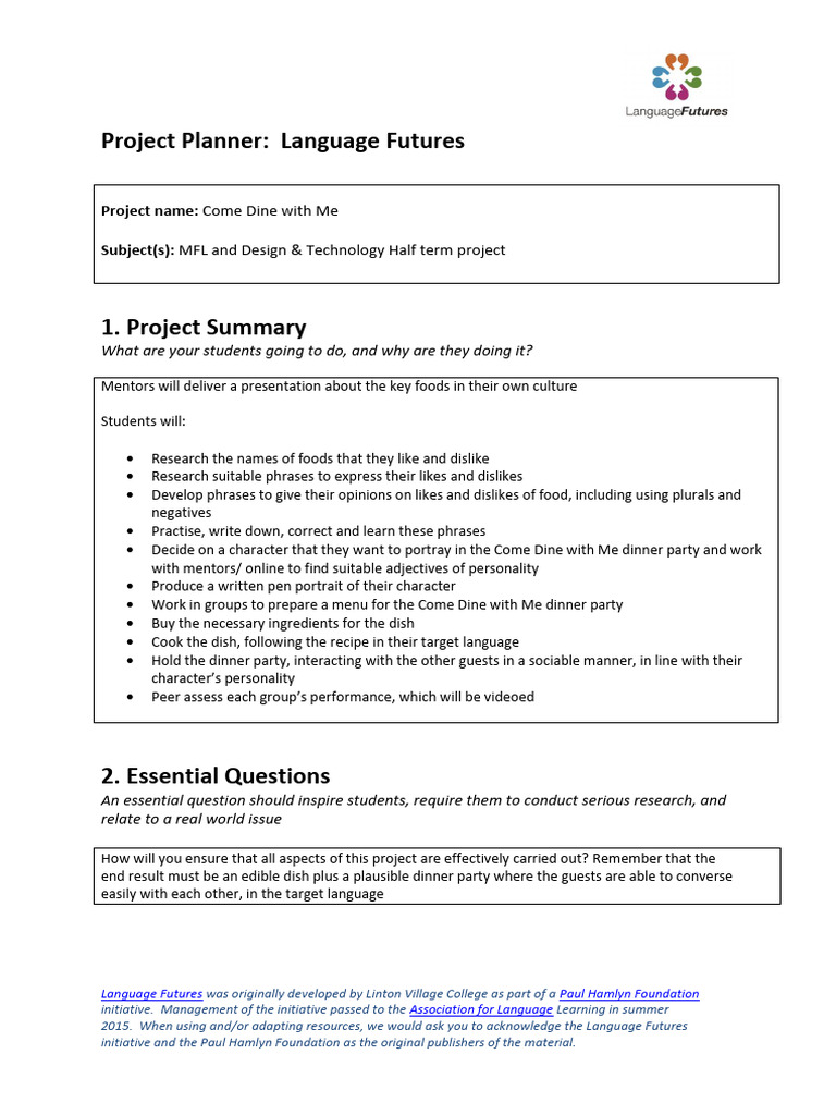 Come Dine with Me Language Project | PDF | Learning | Language Acquisition