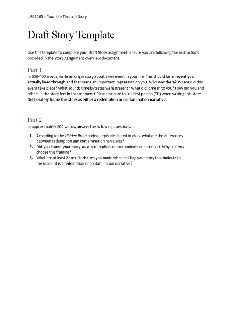 Draft Story Template LIBS1265 | PDF