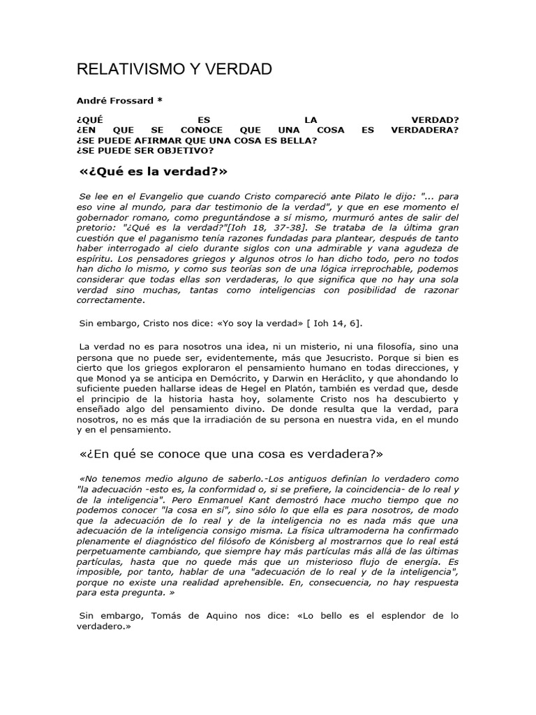 Relativismo: ¿Qué es la verdad? | PDF | Verdad | Belleza