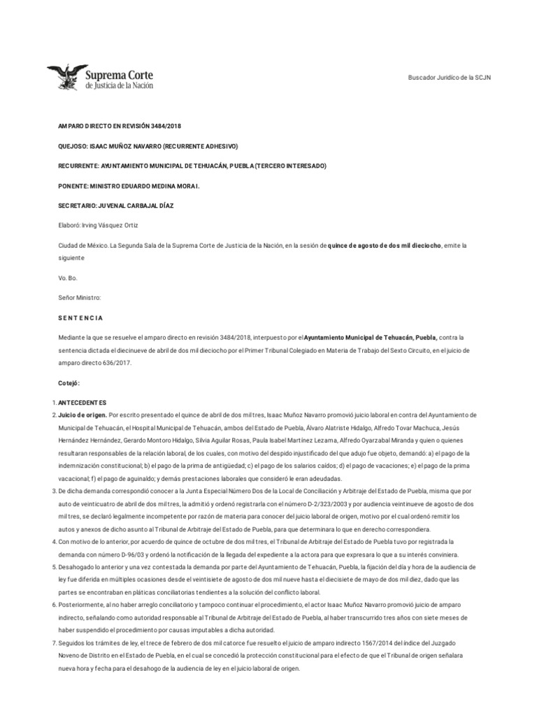 Amparo Directo en Revisión 3484 - 2018 - Segunda Sala | PDF | Caso de ...