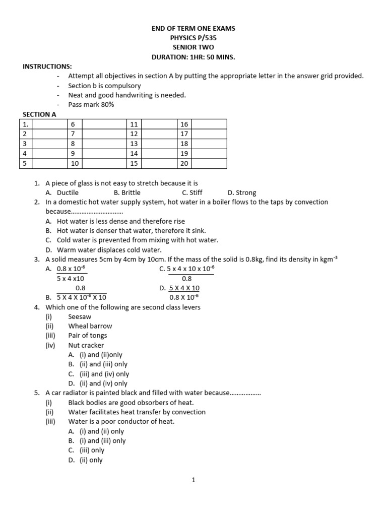 S2 Physics End of Term 1 - 1 | PDF | Liquids | Force