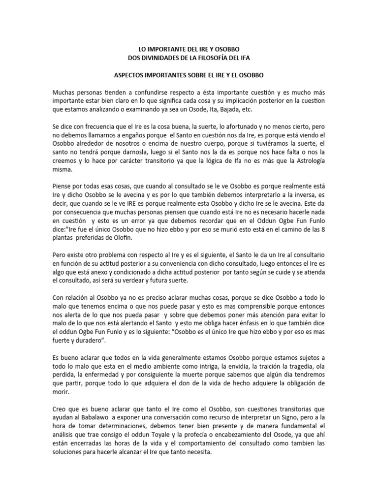 Ire y Osobbo Filosofia de Ifa | PDF | Religión étnica | Creencia ...