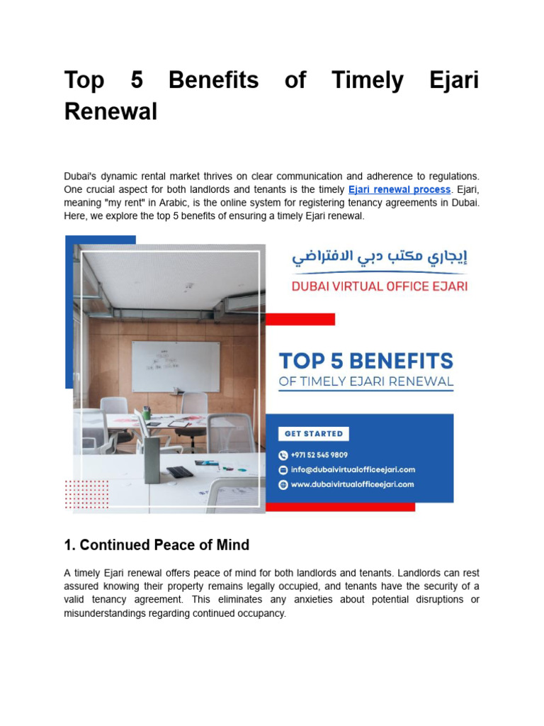 Top 5 Benefits of Timely Ejari Renewal | PDF | Leasehold Estate | Landlord