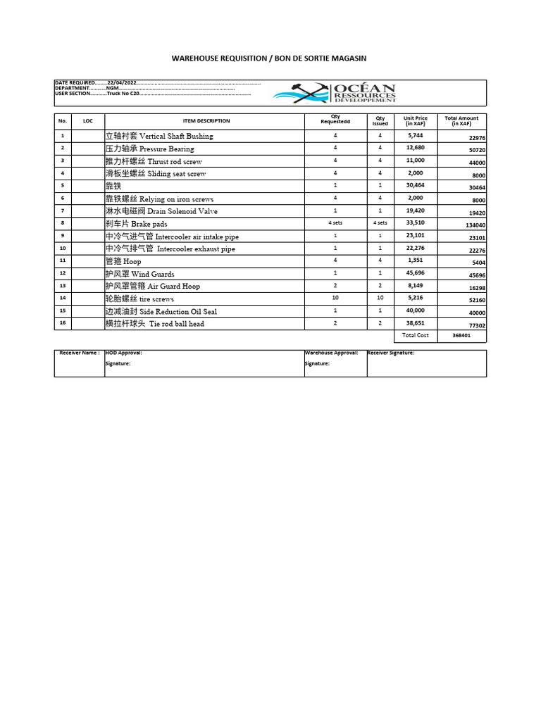 Warehouse Requisition Form Details | PDF | Engines | Machines